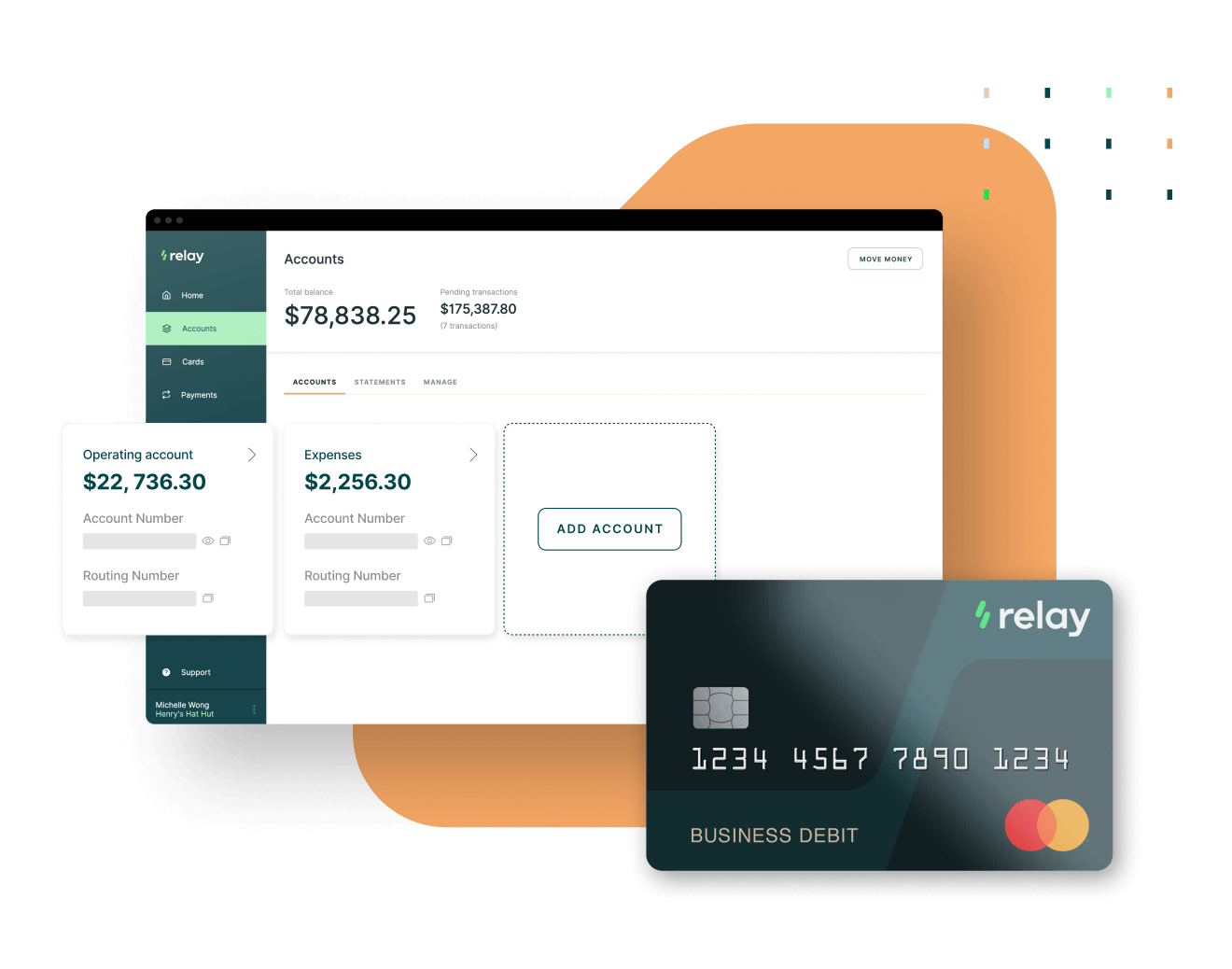 Relay dashboard with accounts dedicated to operating costs and expenses